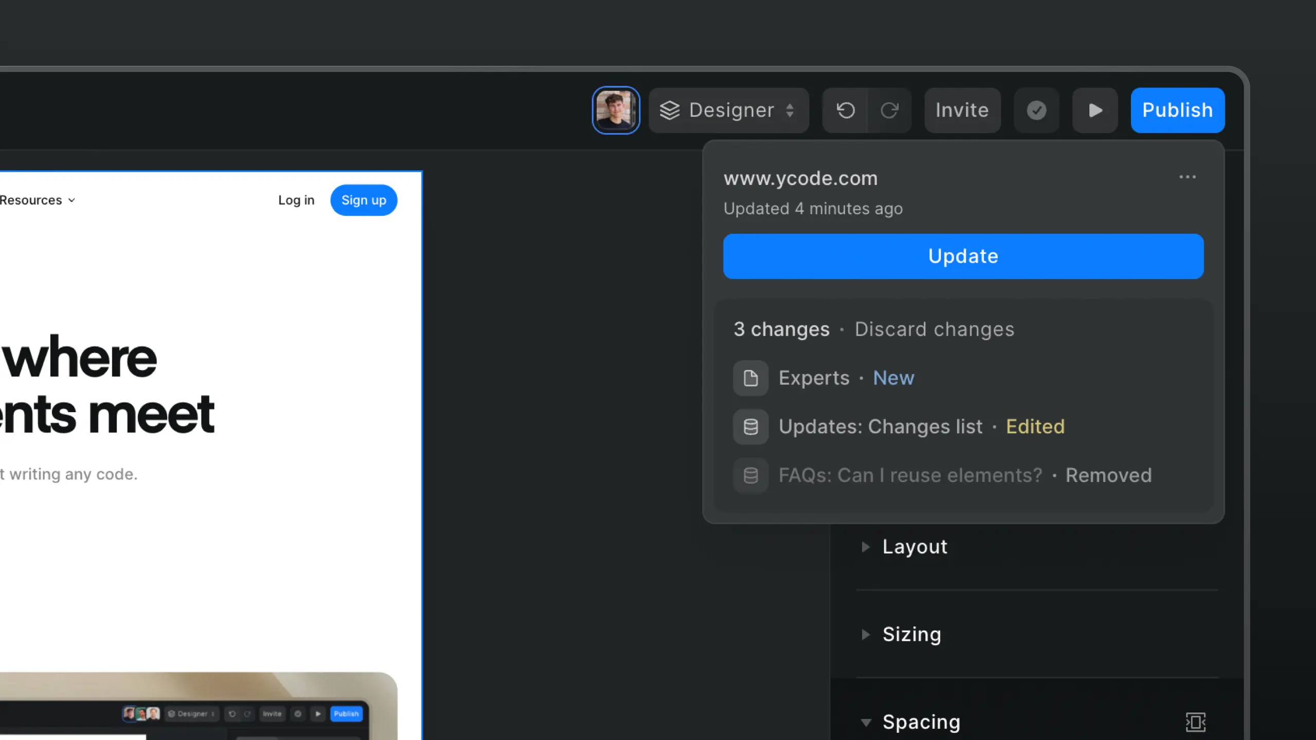 Changes List Ycode Updates