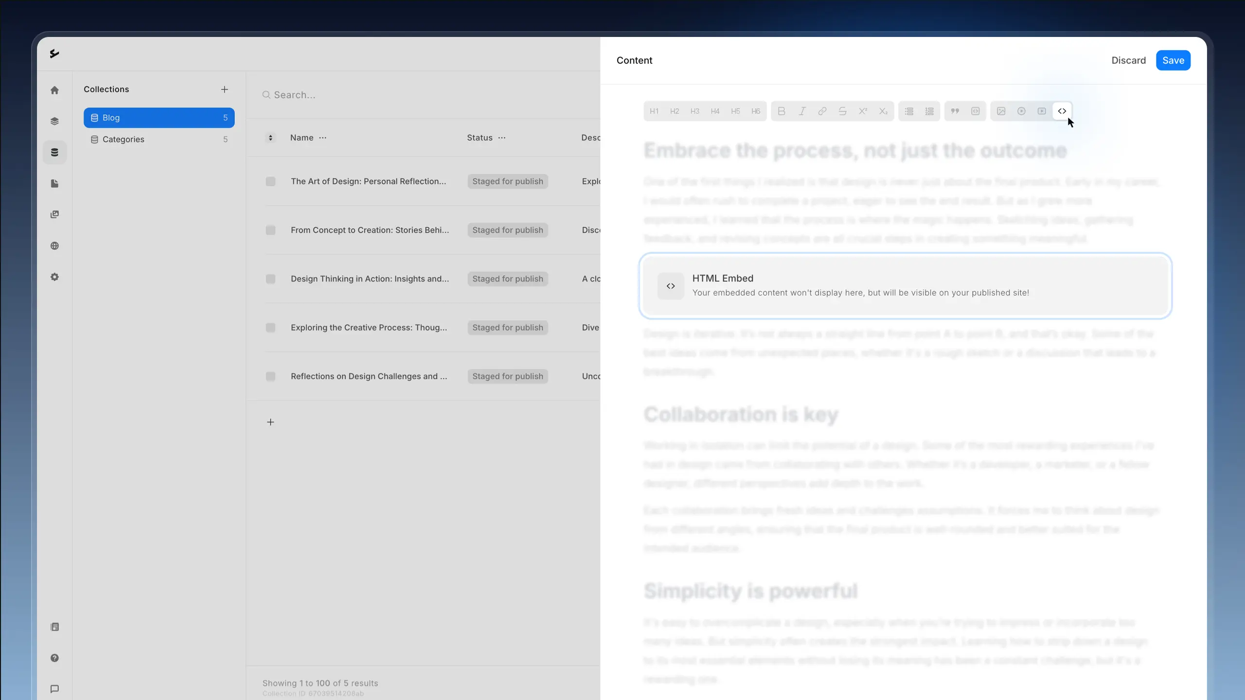 CMS: HTML embed in Rich-text — Ycode Updates