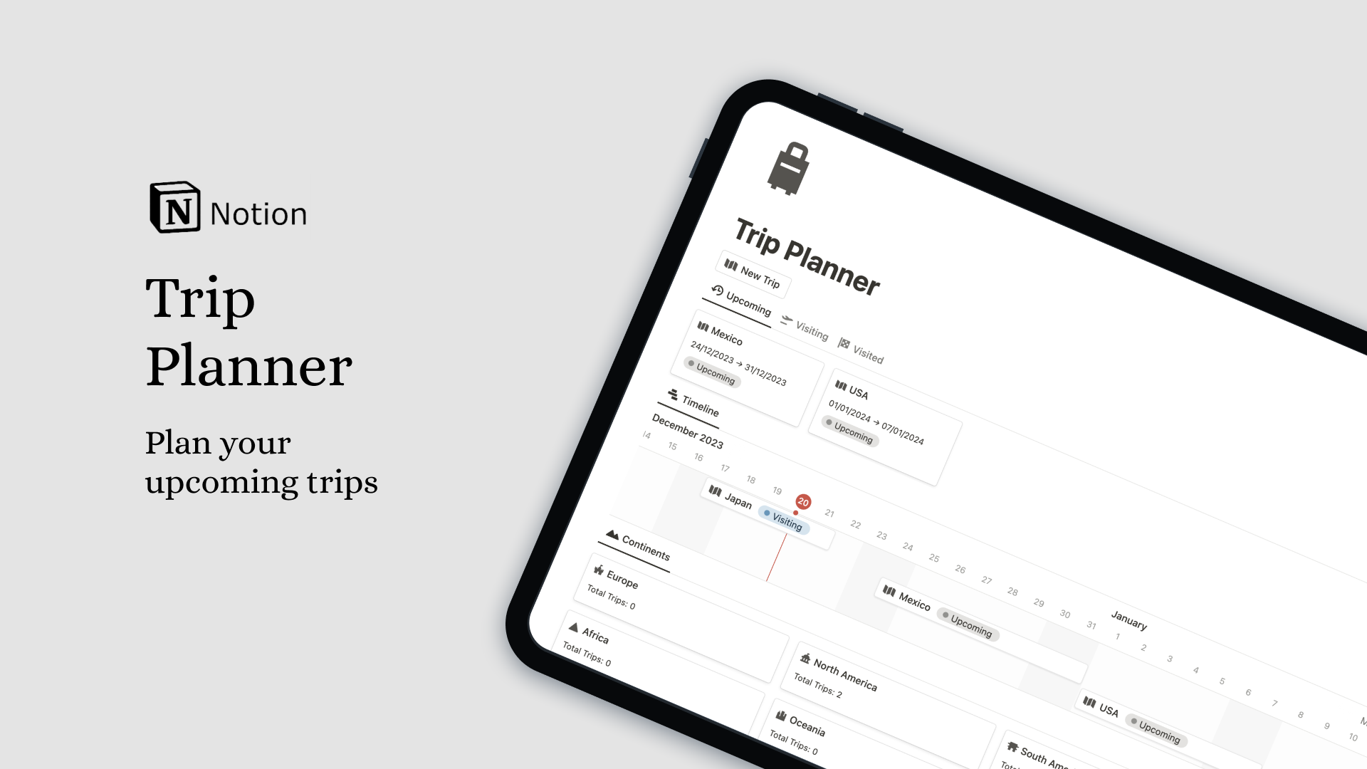 Notion Trip Planner for Free by Notionglobe - Personal Notion Template