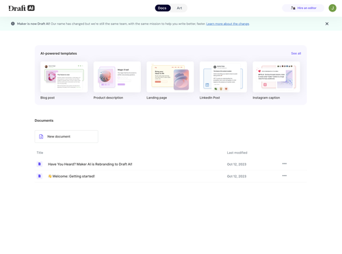 Draft AI - Create high quality copy in seconds using AI