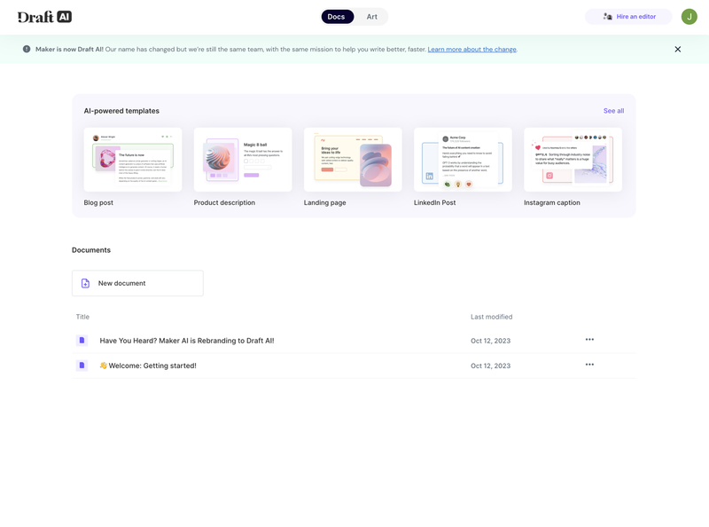 Draft AI - Create high quality copy in seconds using AI